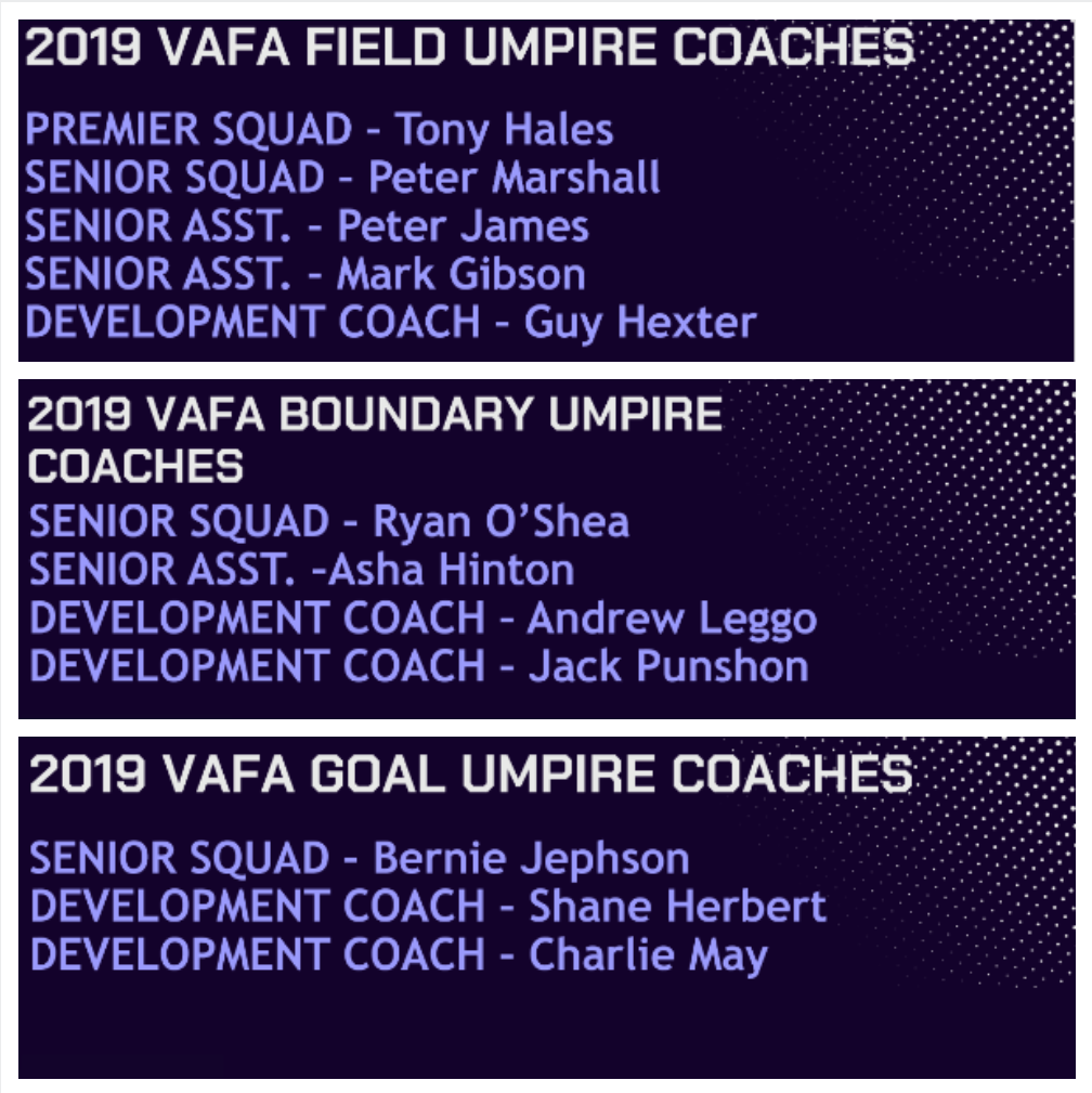 2019 VAFA Umpires Coaching Announcement - VAFA