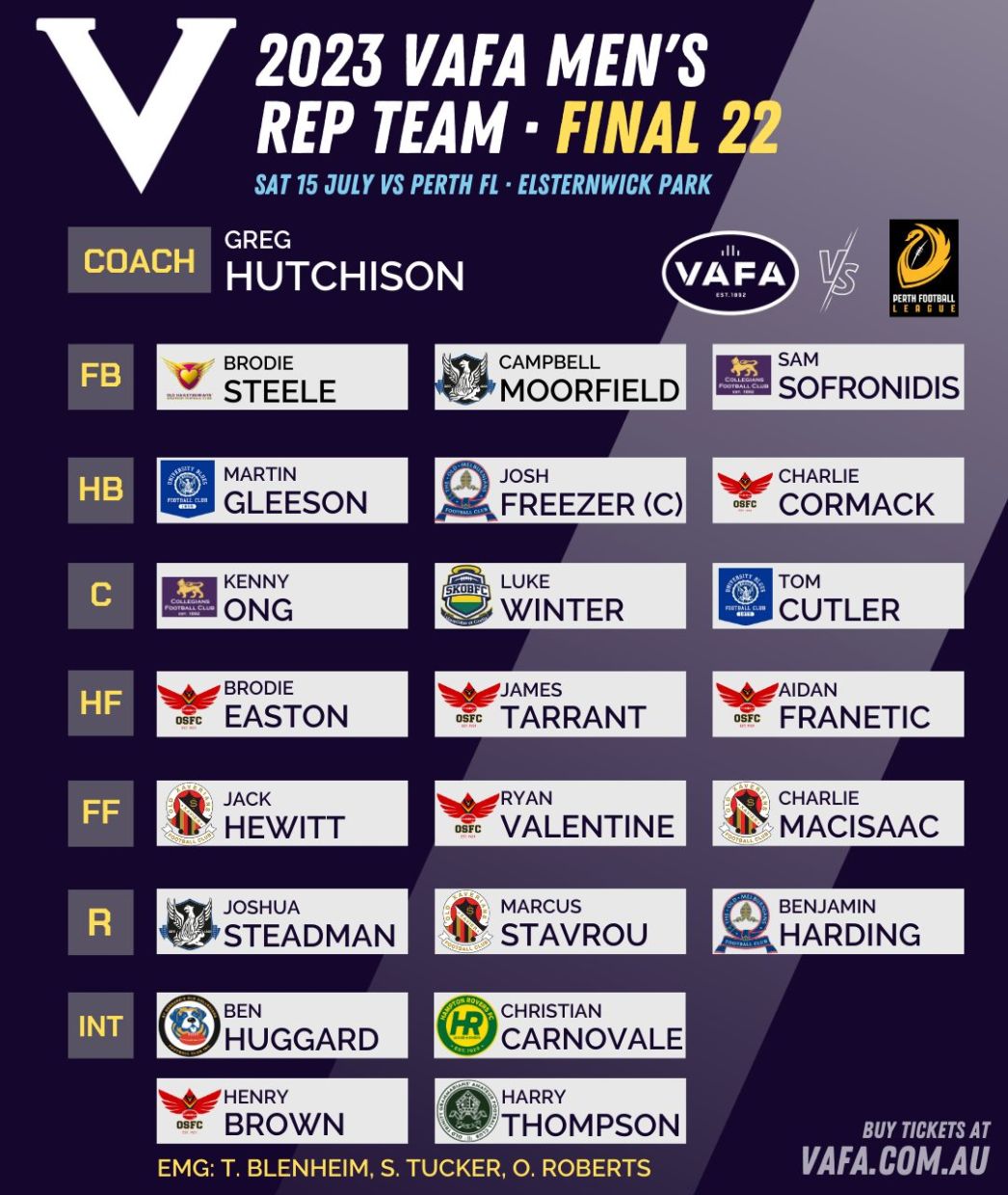2023 Big V Senior Men's Team Announced - VAFA